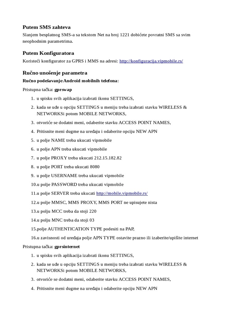 VIP Podesavanja | PDF