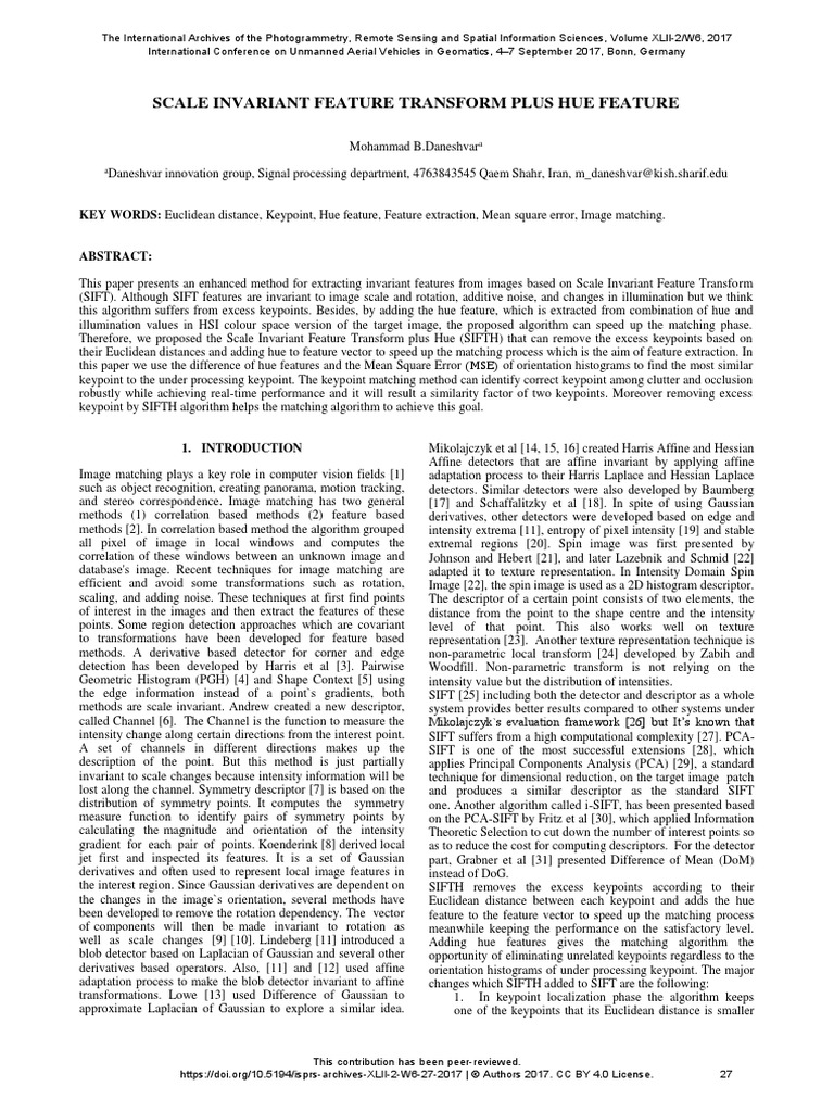 Scale Invariant Feature Transform Plus Hue Feature | PDF | Areas Of ...