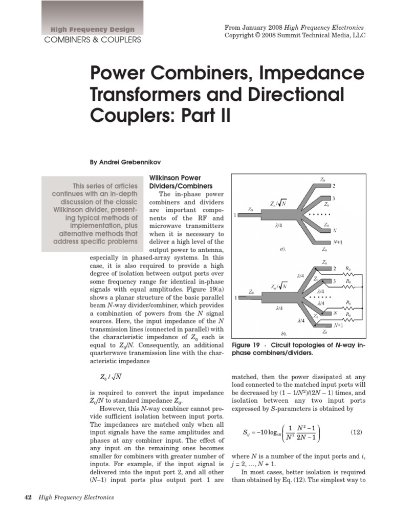 Power Combiners, Impedance Transformers and Directional Couplers: Part ...
