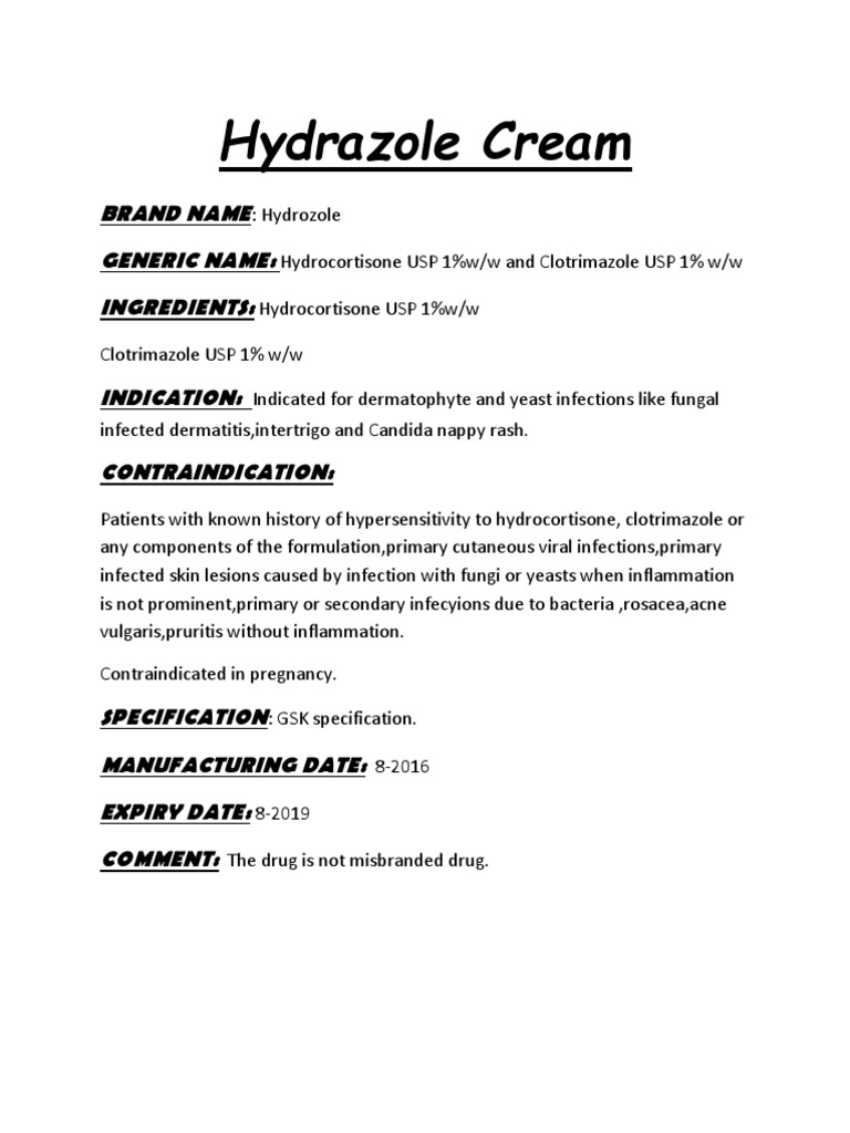 Hydrazole Cream: Brand Name Generic Name: Ingredients | PDF
