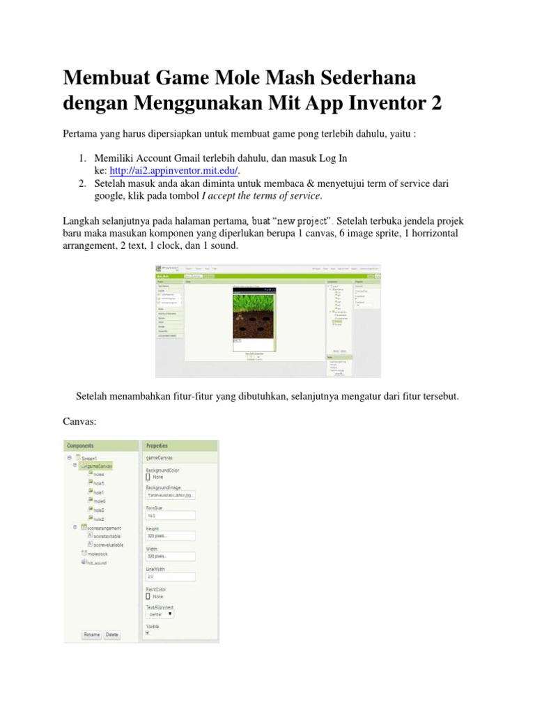 Membuat Game Mole Mash Sederhana Dengan Menggunakan Mit App Inventor | PDF