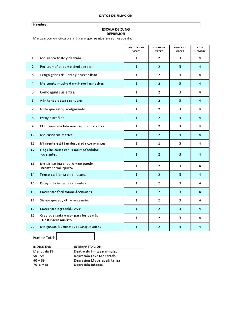 Test de Depresión de Zung | Ocio | Deportes