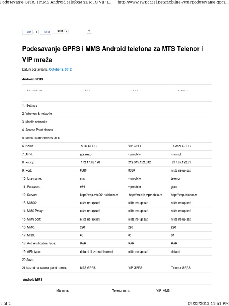 Android GPRS Podesavanja | PDF