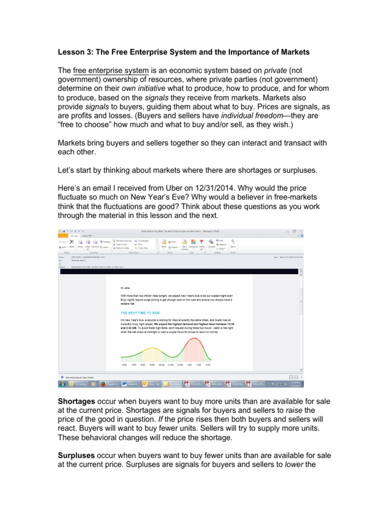 Lesson 3 The Free Enterprise System and The Importance of Marketsh ...