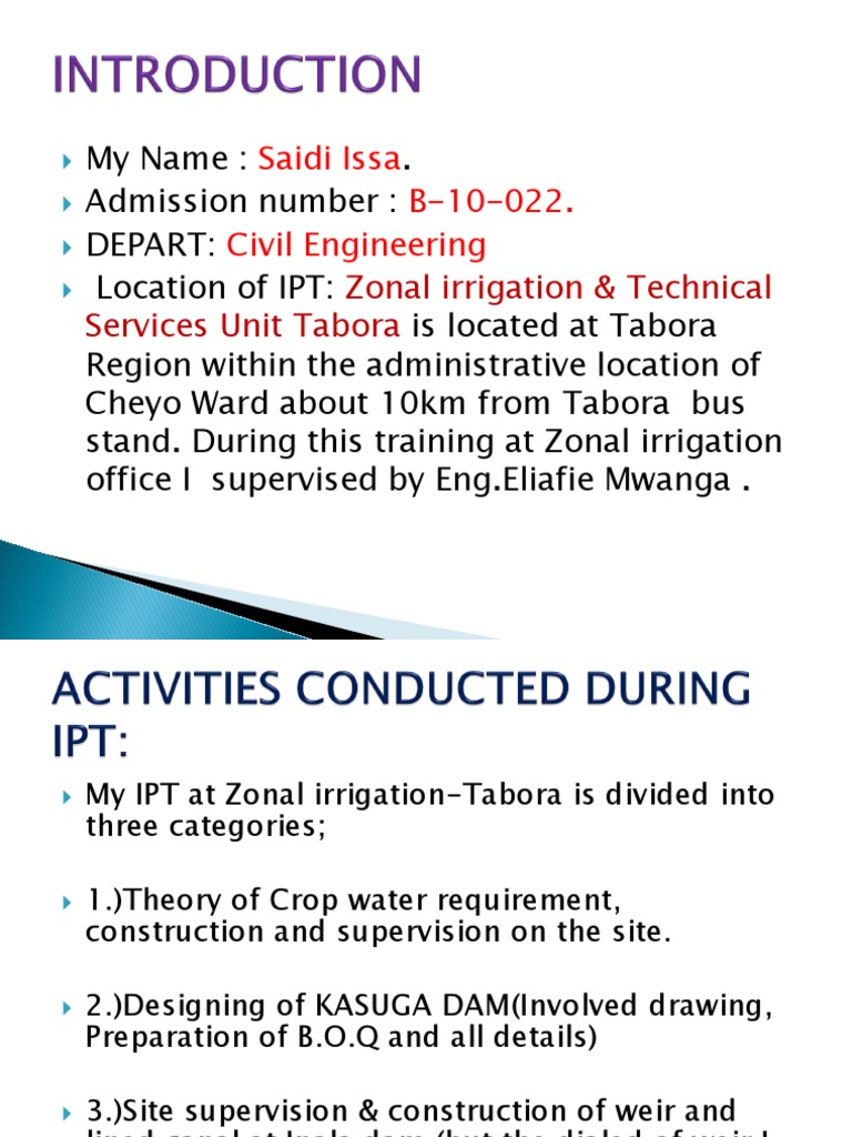 Saidi Issa B-10-022. Civil Engineering: Zonal Irrigation & Technical ...