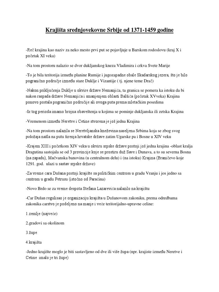 Istorijska Geografija Krajista Srednjovekovne Srbije | PDF