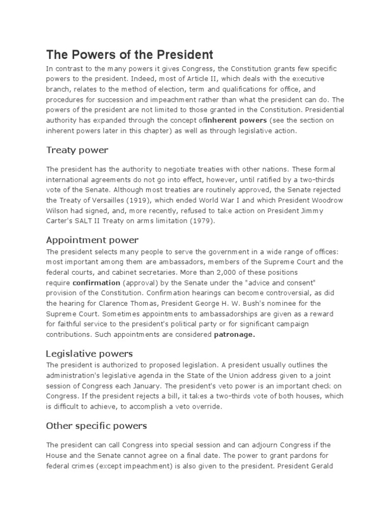 The Powers of The President | PDF | Presidents Of The United States ...