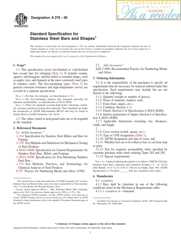 ASTM A276-06.pdf | Stainless Steel | Steel