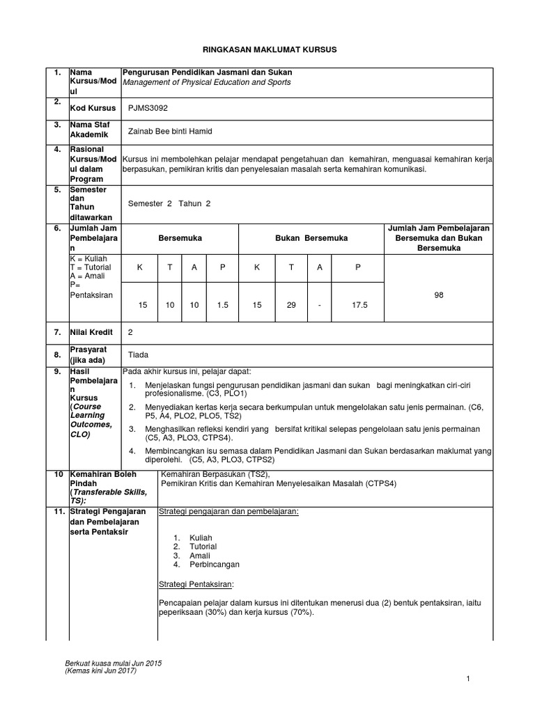 PJMS3092 Pengurusan Pendidikan Jasmani Dan Sukan | PDF