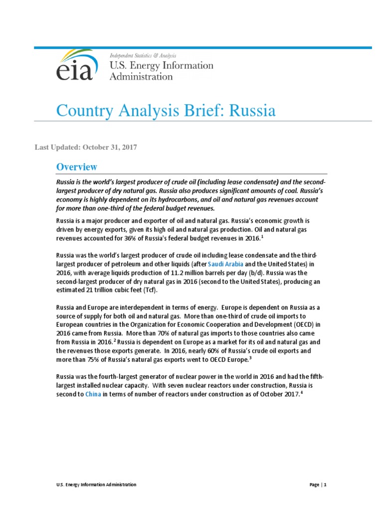 Country Analysis Brief: Russia: Last Updated: October 31, 2017 | PDF ...