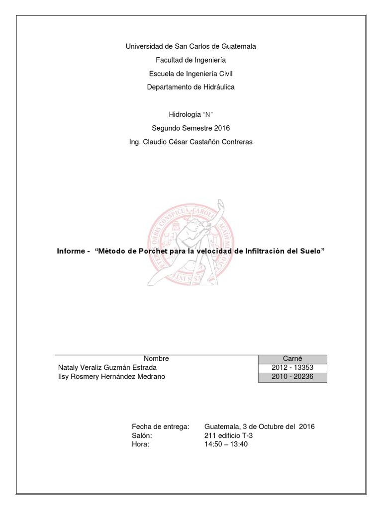 Método de Porchet Par Al Velocidad de Infiltracion en El Suelo | PDF ...