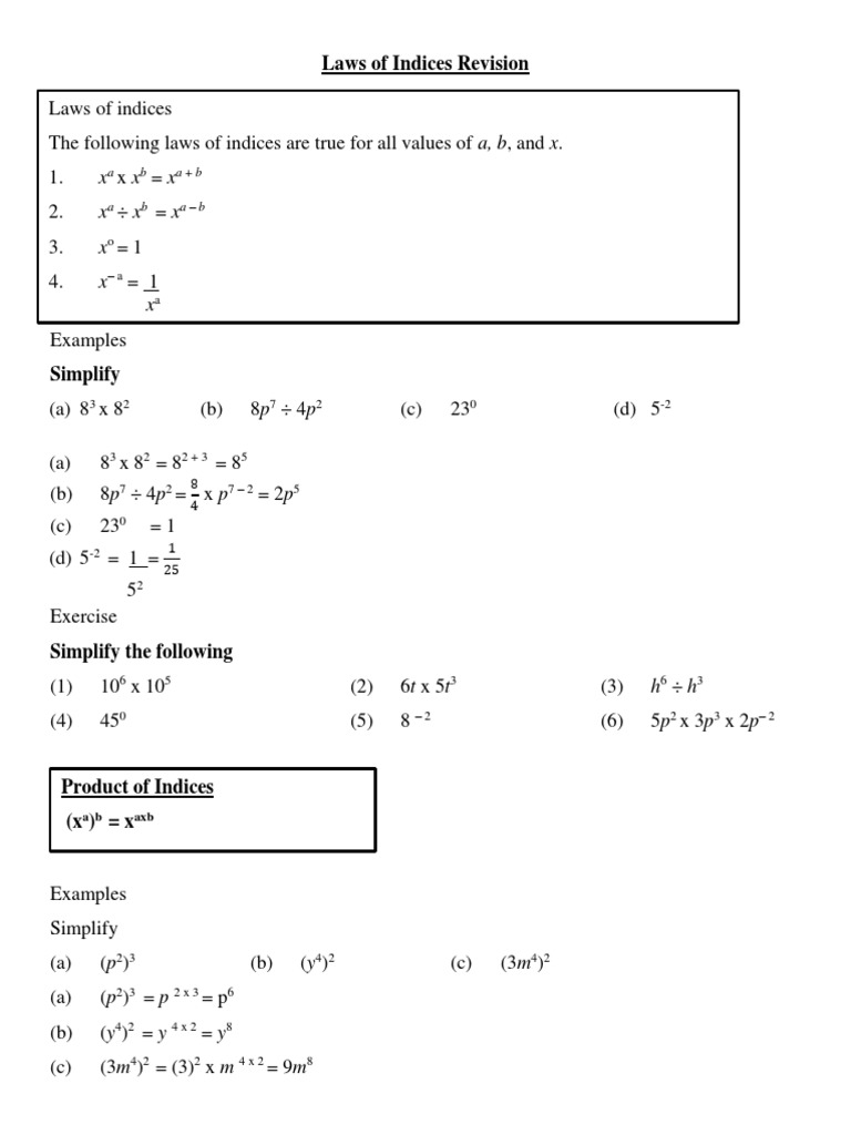 Indices Simplification Guide | PDF | Teaching Methods & Materials | Science & Mathematics