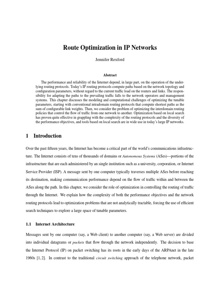 Route Optimization in IP Networks: Jennifer Rexford | PDF | Routing | Packet Switching