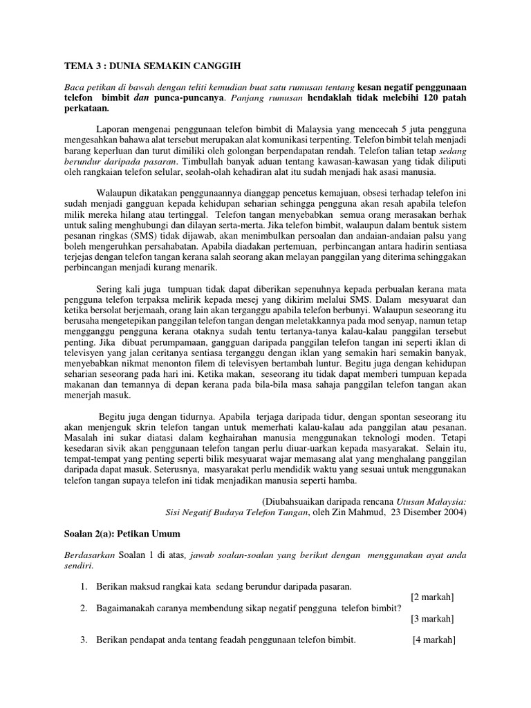 Soalan Rumusan Tema 3 BM T4 | PDF