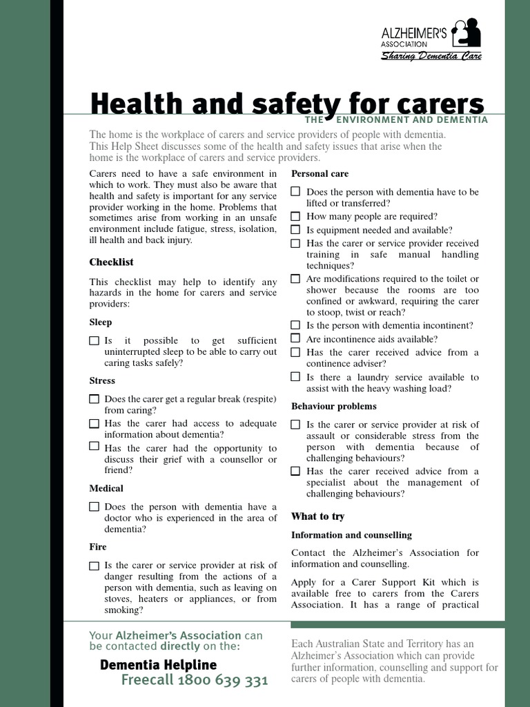 Health and Safety For Carers: The Environment and Dementia | PDF ...
