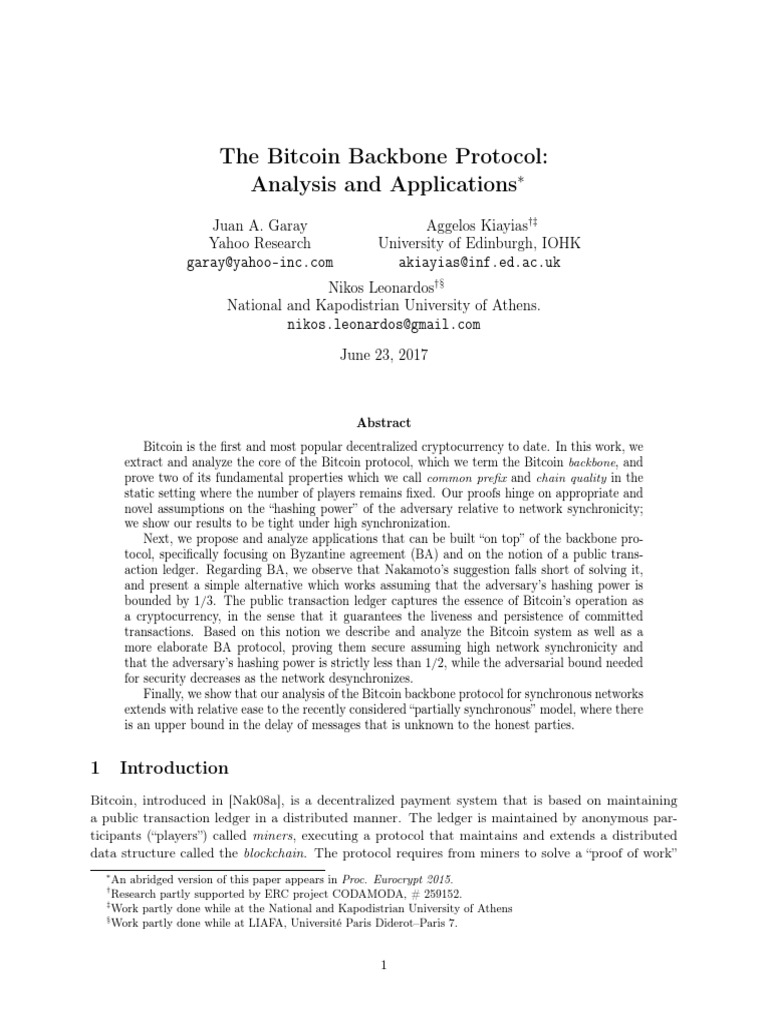 The Bitcoin Backbone Protocol: Analysis and Applications | PDF ...