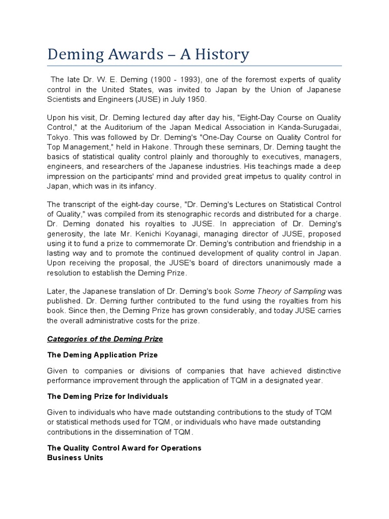 Deming Awards: A Legacy in Quality Control | PDF | Science And ...