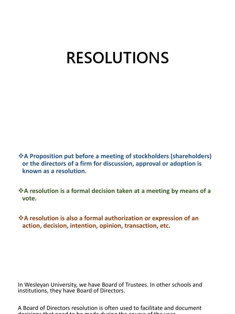Resolutions and Minutes of Meeting | PDF | Board Of Directors | Agenda ...