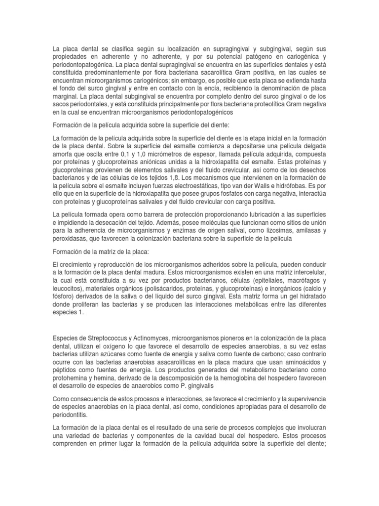 La Placa Dental Se Clasifica Según Su Localización en Supragingival y ...