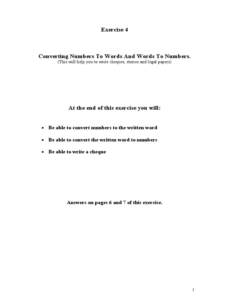 Exercise 4 Converting Numbers To Words and Word To Numbers Jan 2005 | PDF