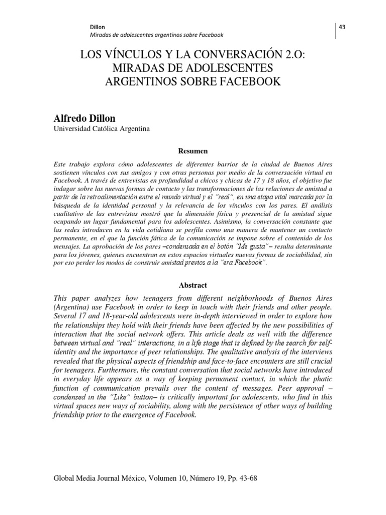 Adolescentes argentinos y Facebook: vínculos sociales | PDF | Facebook ...