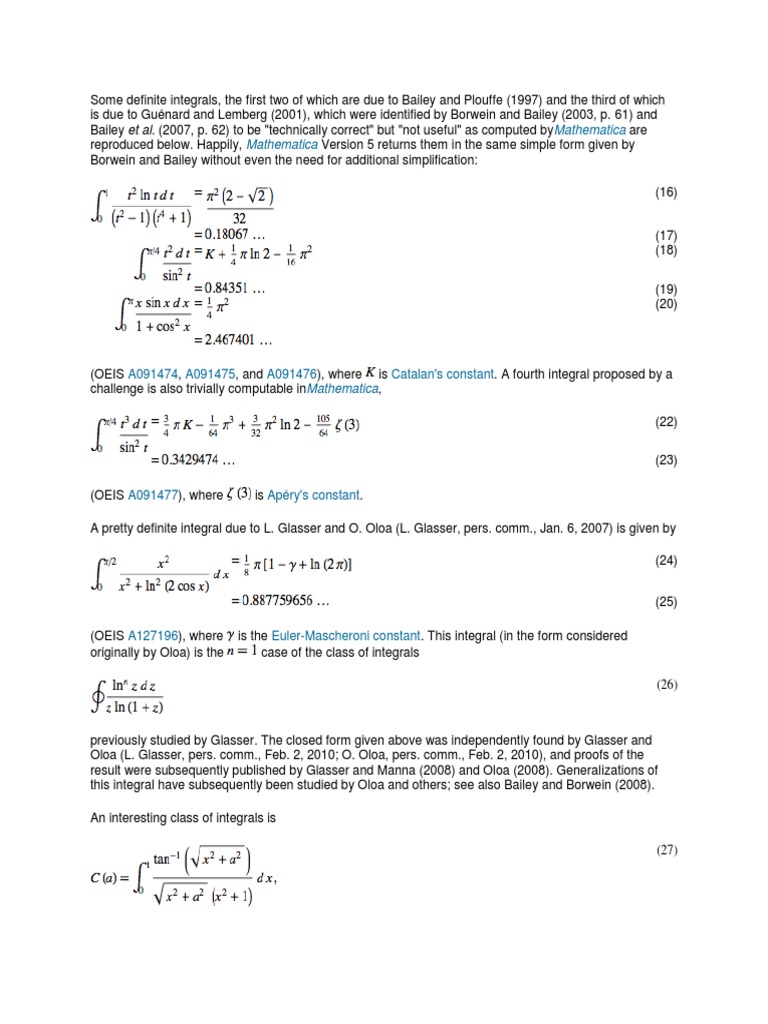 Mathematica Mathematica: A091474 A091475 A091476 Catalan's Constant | PDF | Integral | Calculus