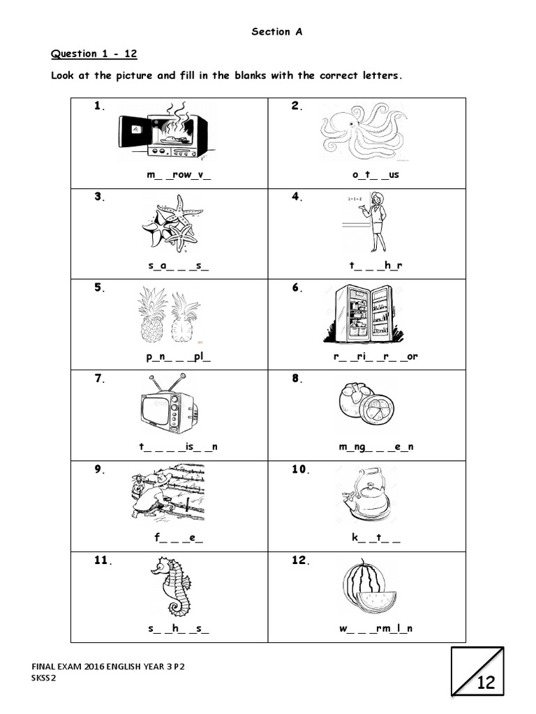 English Year 3 Paper 2 Final 2016 | PDF
