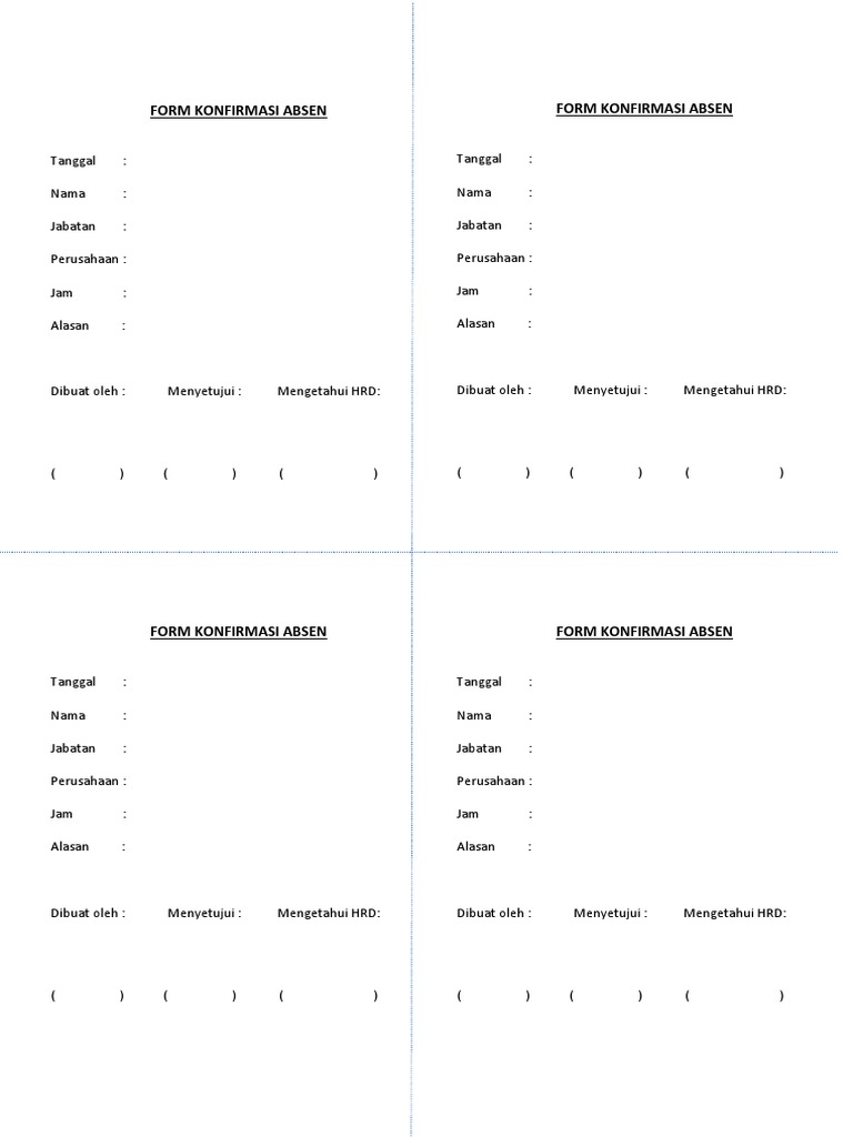 Formulir Konfirmasi Absen Karyawan | PDF | Pengelolaan Keuangan & Uang