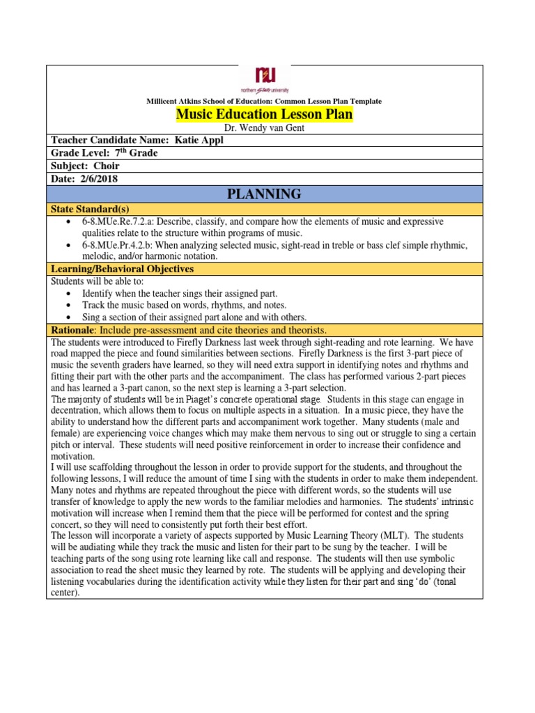 Ste Firefly Darkness Lesson Plan | PDF | Singing | Song Structure