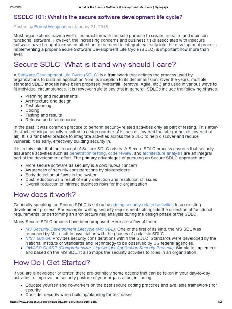 What Is The Secure Software Development Life Cycle - Synopsys | PDF ...