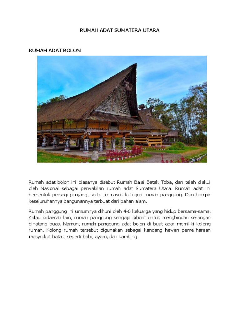 Rumah Adat Sumatera Utara Lengkap Dengan Alat Musik, Bahasa, Dan Yang ...