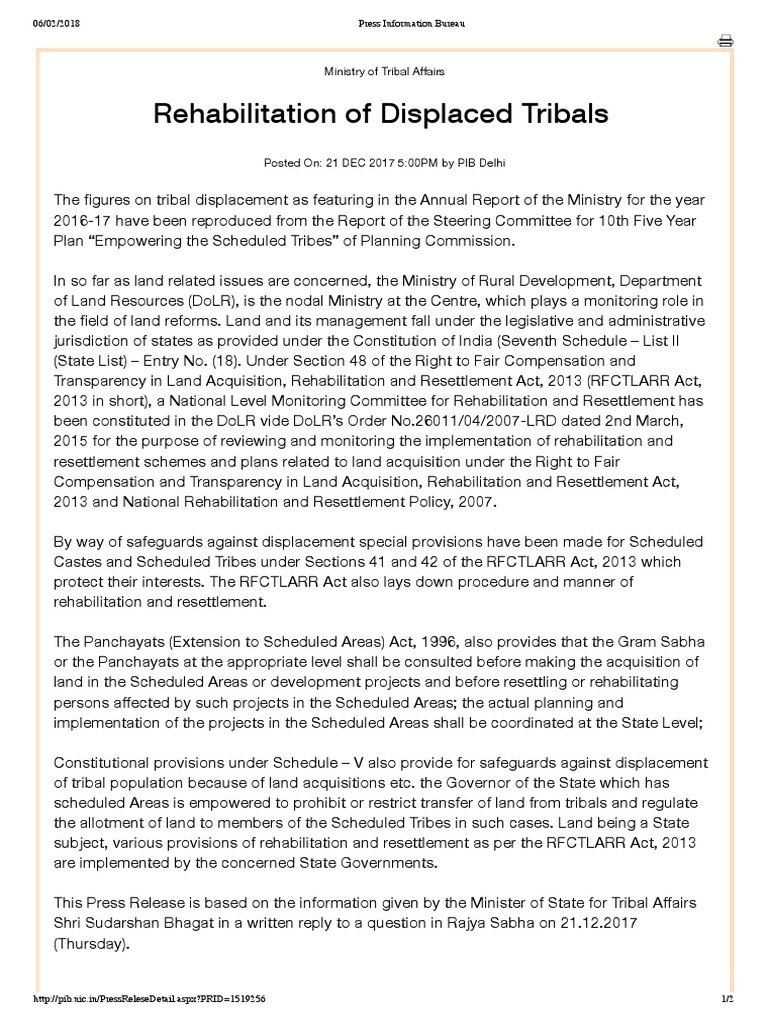 Rehabilitation of Displaced Tribals | PDF | Government Information ...