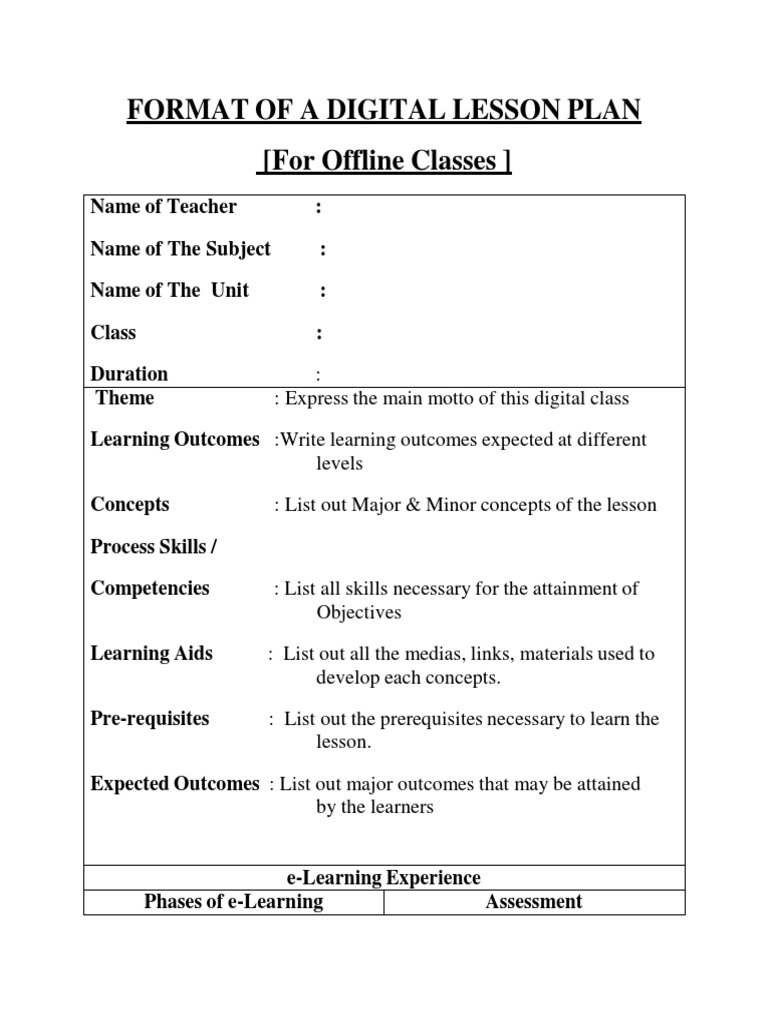 Format of A Digital Lesson Plan | PDF | Educational Technology | Lesson ...