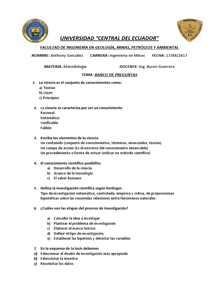 Banco de Preguntas Con Respuestas | PDF | Teoría | Science