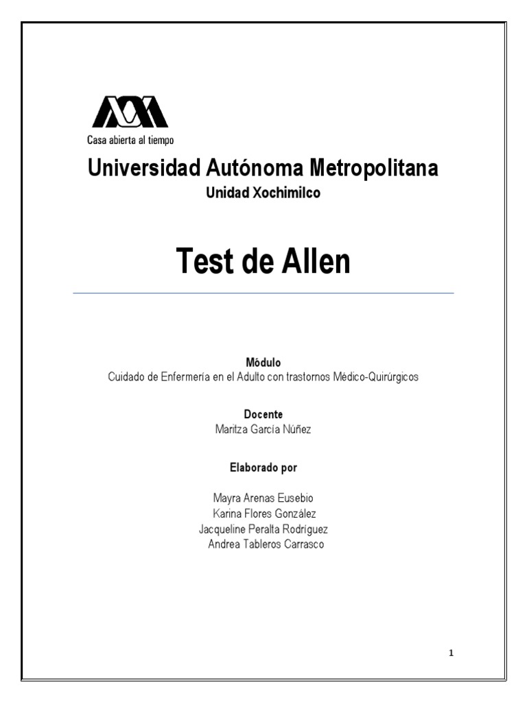 Test de Allen | PDF | Artería | Medicina