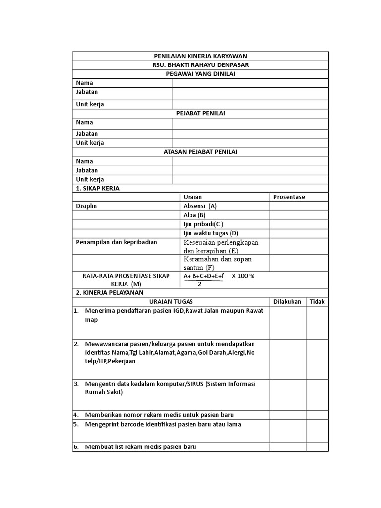 FORM Penilaian Kinerja Admisi | PDF