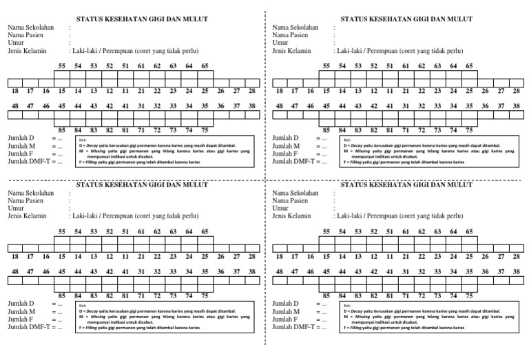 Form Pemeriksaan Gigi Dan Mulut Odontogram Dan OHIS | PDF