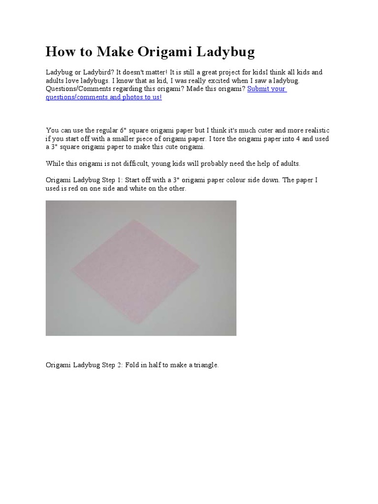 How To Make Origami Ladybug | PDF | Origami | Coccinellidae