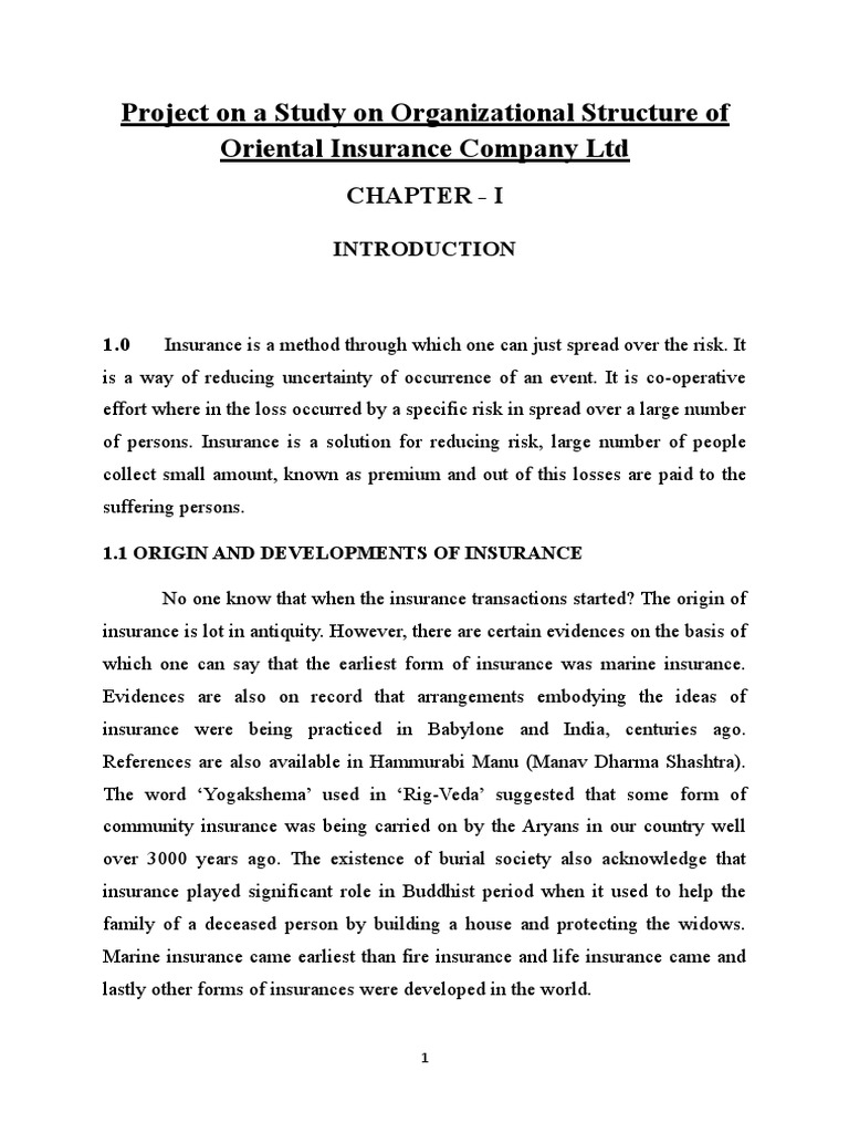 Project On A Study On Organizational Structure of Oriental Insurance ...