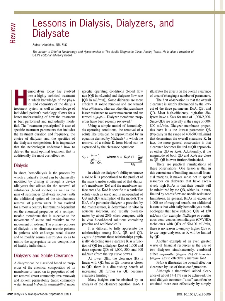 Lessons in Dialysis, Dialyzers, and Dialysate | PDF | Dialysis ...