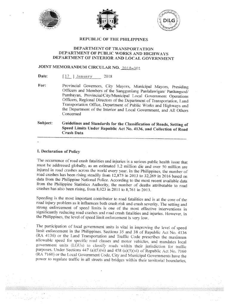 DOTr-DPWH-DILG Joint Memorandum Circular No. 20018-001 | PDF