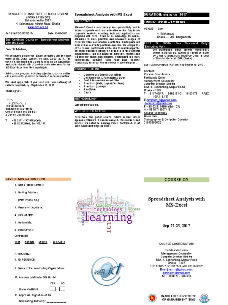 Course Brochure Excel Pdf Microsoft Excel Spreadsheet 