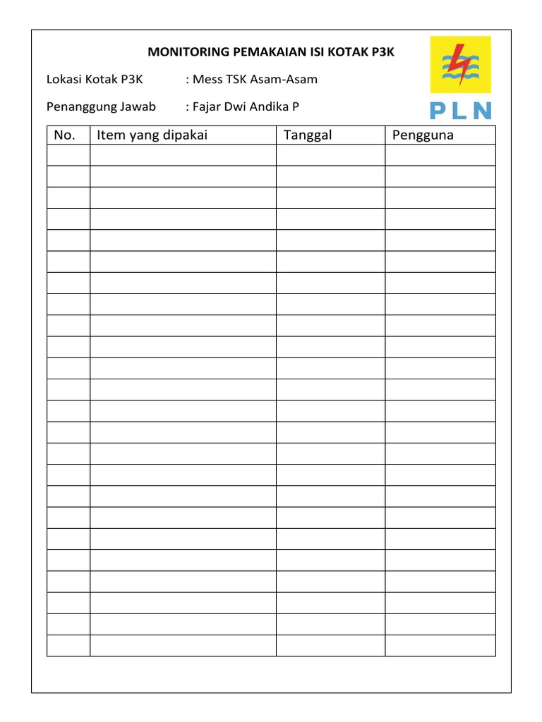 Form Penggunaan Kotak P3K | PDF