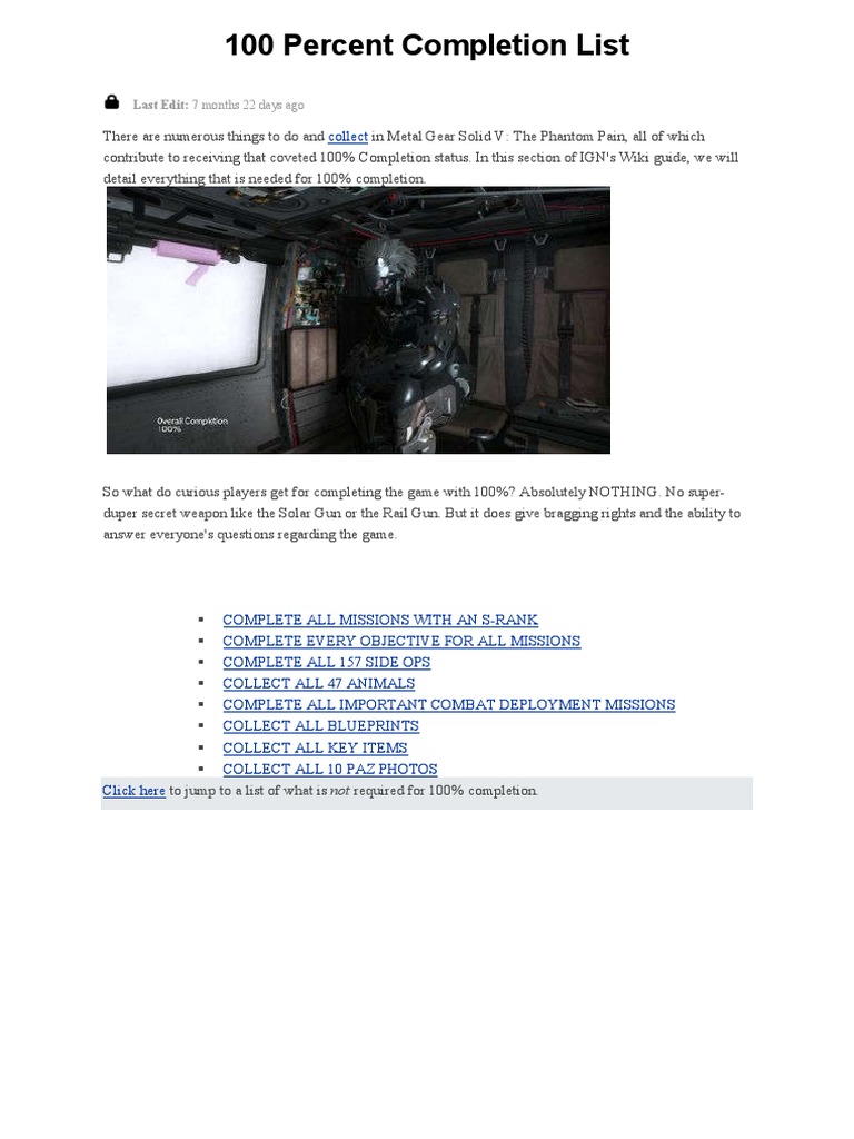 100 Percent Completion List | PDF | Violence | Armed Conflict