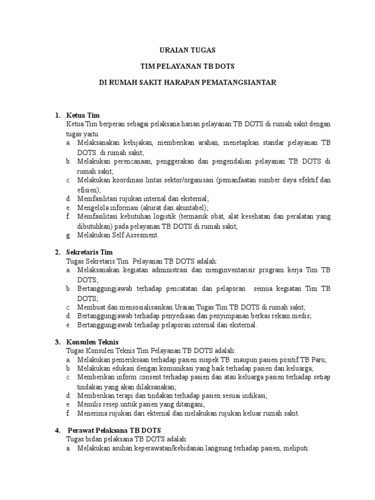 Uraian Tugas Tim TB Dots | PDF