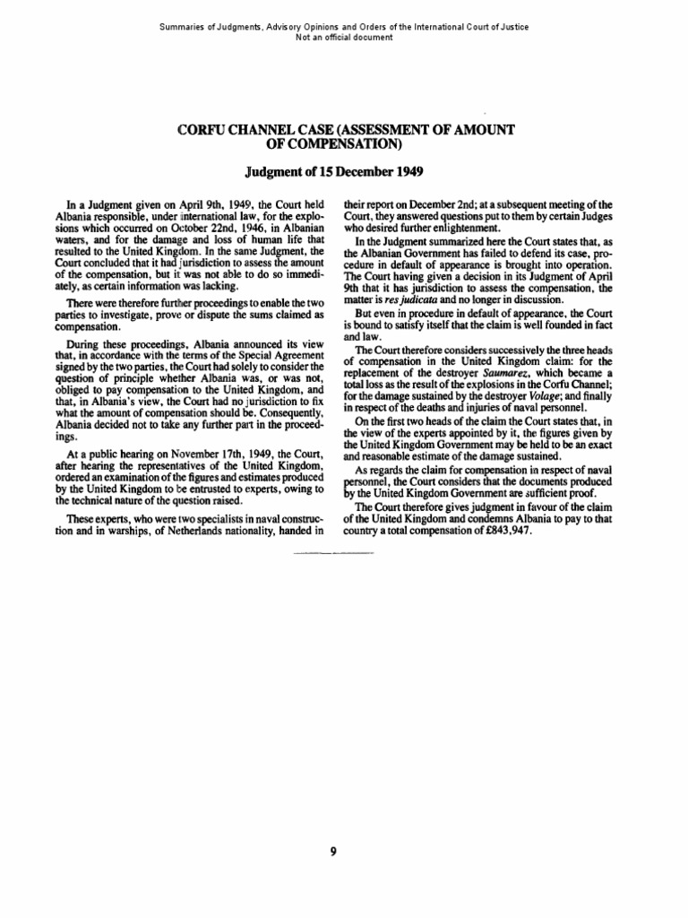 Corfu Channel Summary | PDF | Judgment (Law) | Judiciaries