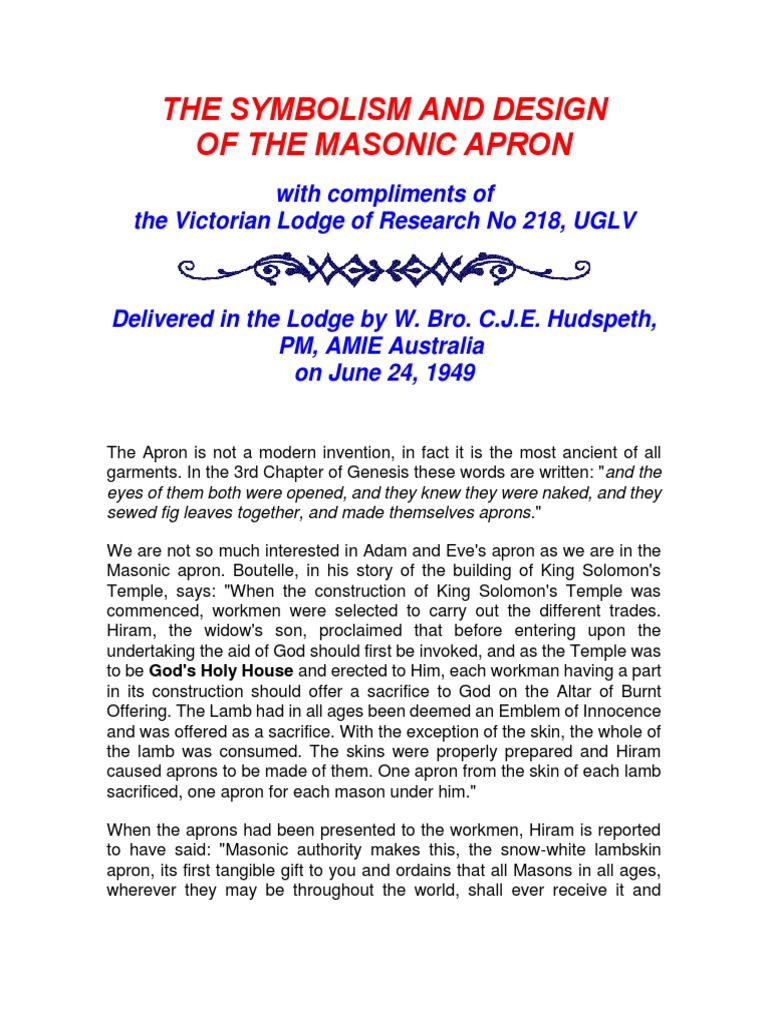 The Symbolism and Design of Masonic Apron | PDF | Serpents In The Bible ...