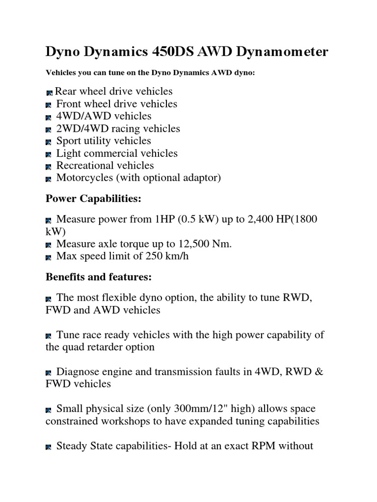 Dyno Dynamics 450DS AWD Dynamometer | PDF