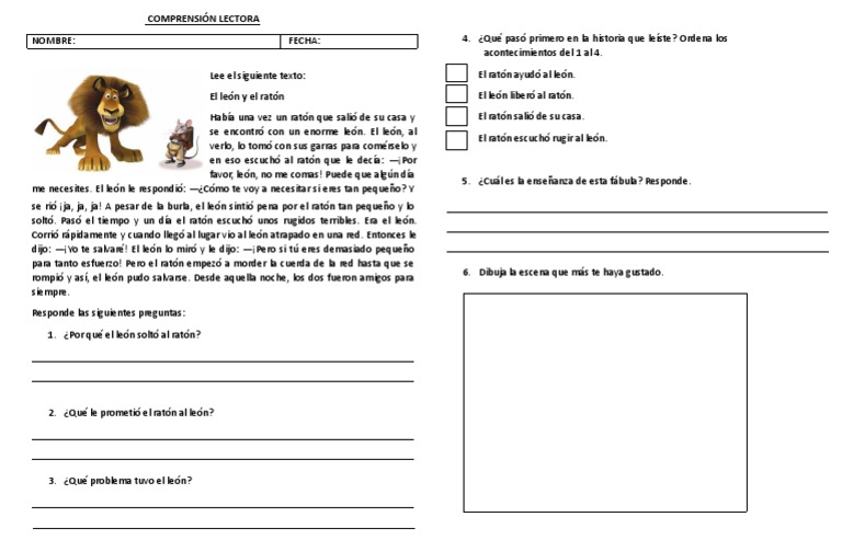 Comprensión Lectora El Leon y El Raton