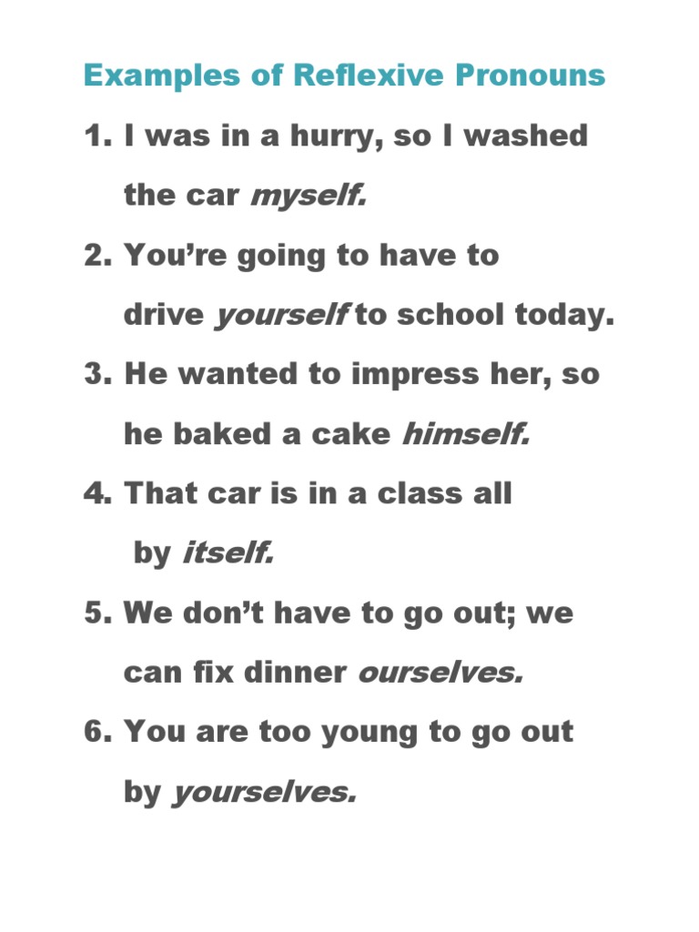Examples of Reflexive Pronouns | PDF